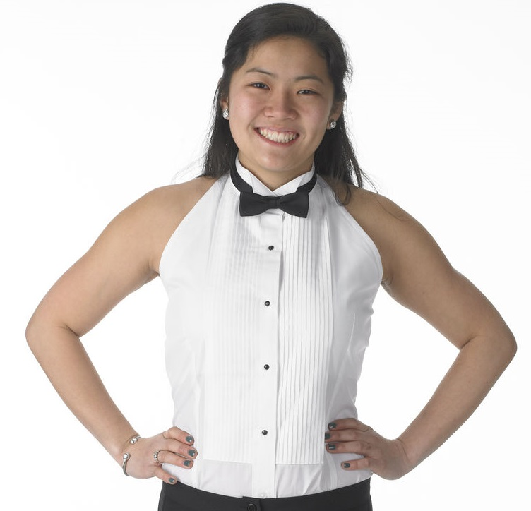 Womens Tuxedo Shirt Halter Top White Wing Tip Collar Backless