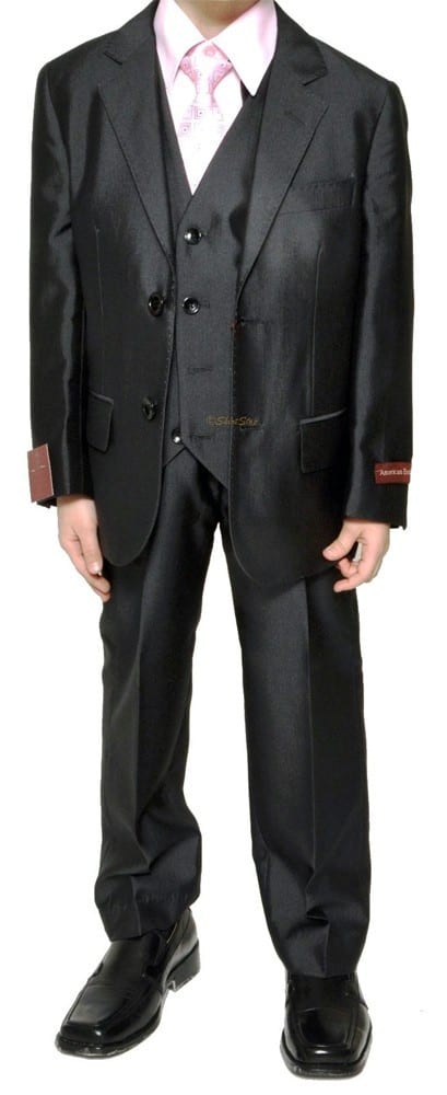 Suit for Boys Black Textured Microfiber Three Piece Suit - Tuxedos Online